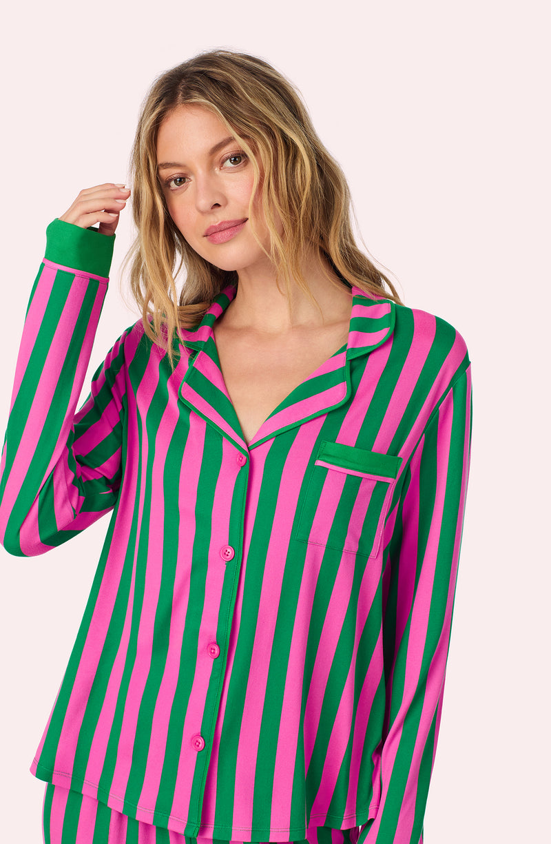 Collette Knit Pj Set In Fuchsia And Fern – Room Service PJs